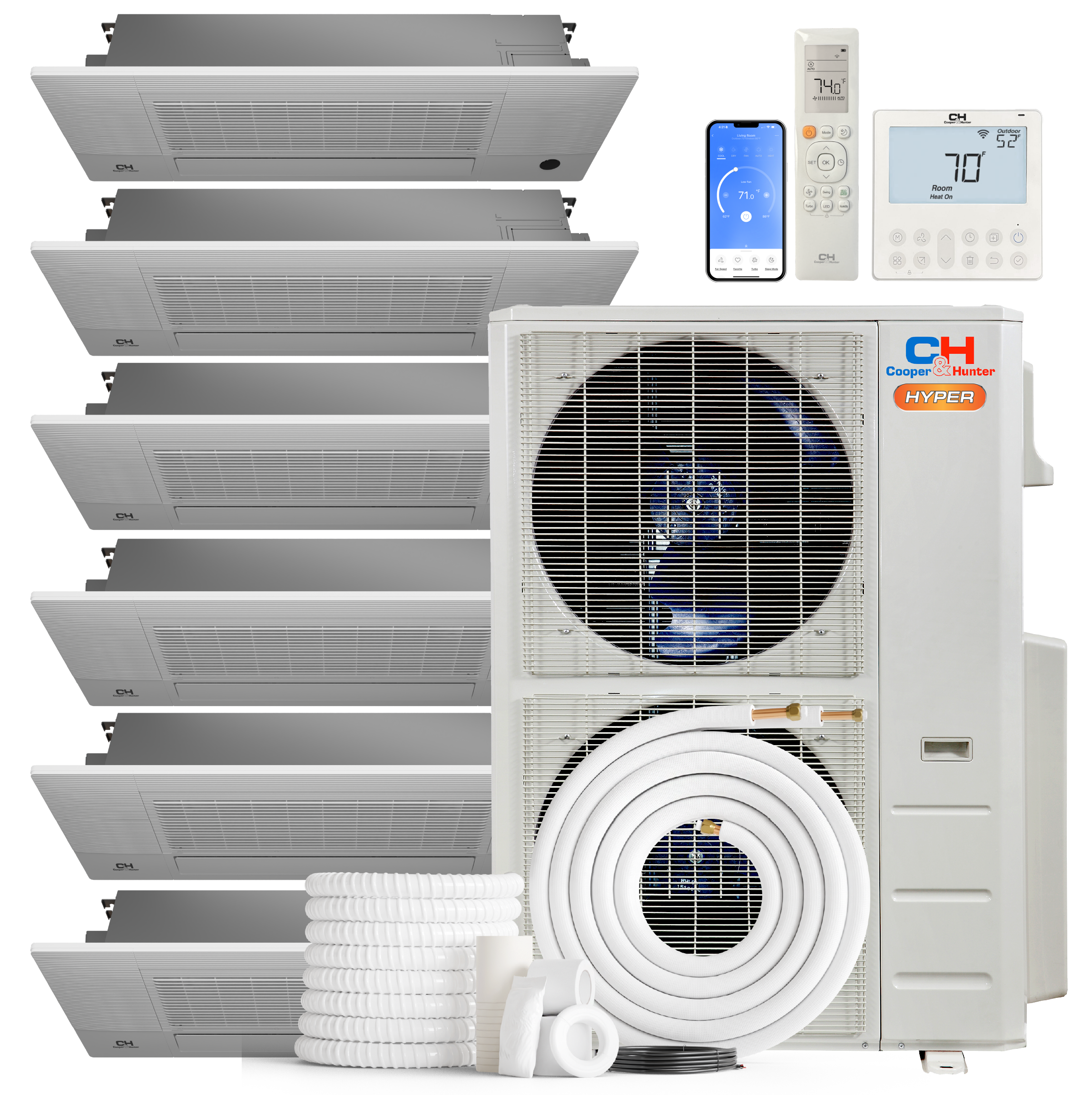 Cooper&Hunter Hyper 6-Zone Ductless Mini Split AC & Heat Pump 48000 BT ...